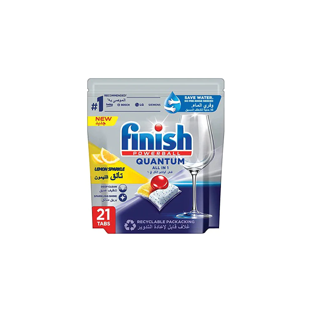 Finish Powerball Quantum All In 1 Lemon Sparkle Dishwasher Detergent ...